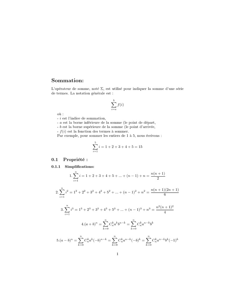 Notions de somme et produit en mathématiques | PDF | Concepts ...