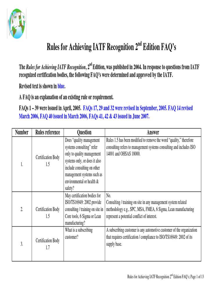 Rules 2nd Edition FAQs Revisions 20june2007 | PDF | Audit | Iso 9000