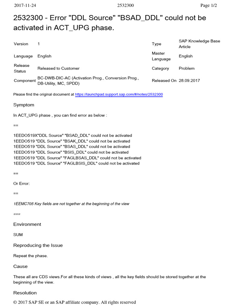 Error DDL Source-BSAD - DDL Could Not Be Activated | PDF | Computer Science | Information Technology