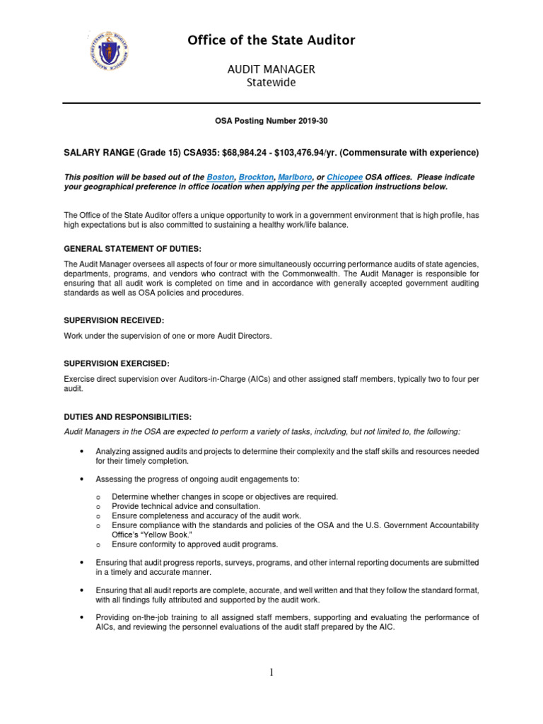 Audit Manager (Statewide) 2019-30 | PDF | Audit | Business