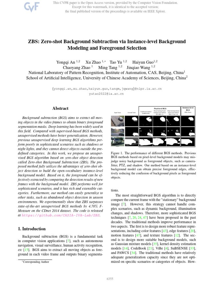 An ZBS Zero-Shot Background Subtraction Via Instance-Level Background Modeling and Foreground ...