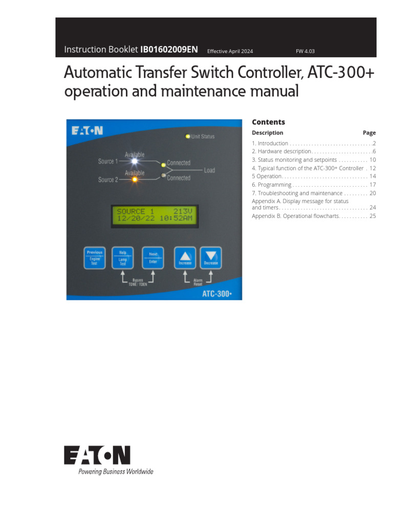 ACT-300+ Instruction Booklet IB01602009EN | PDF | Relay | Switch