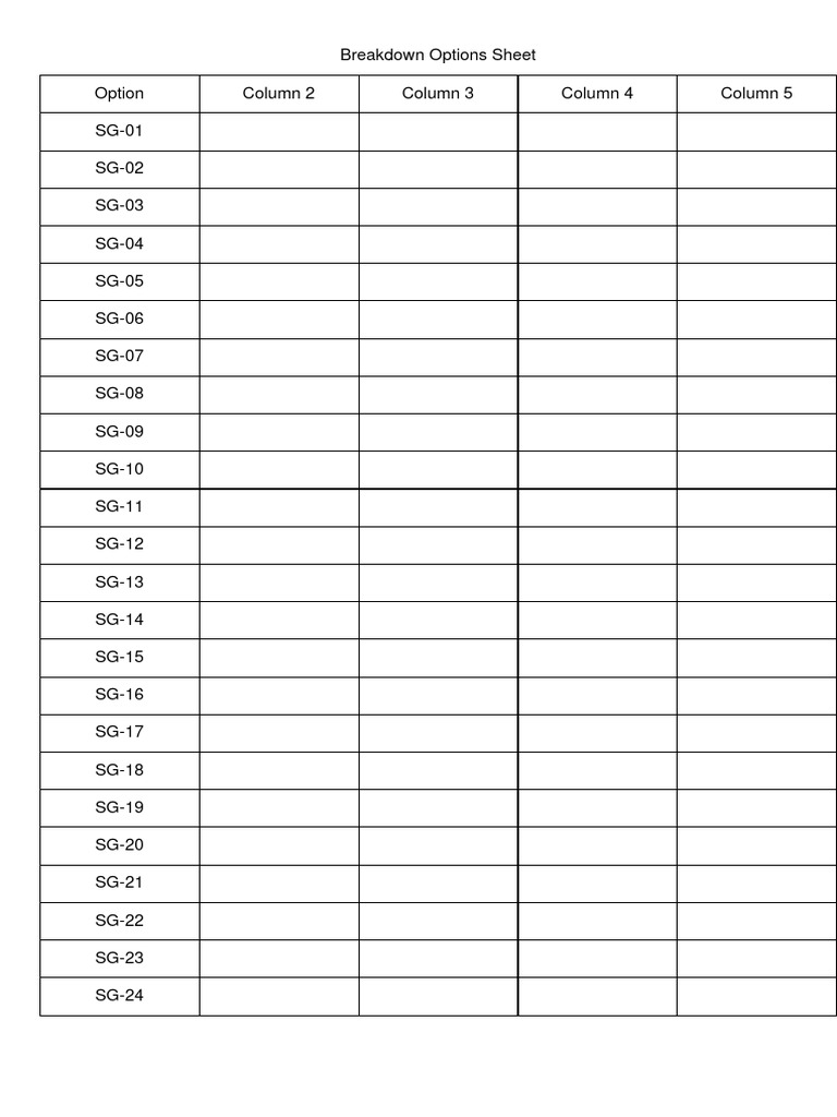 Breakdown Options Sheet | PDF | Computers