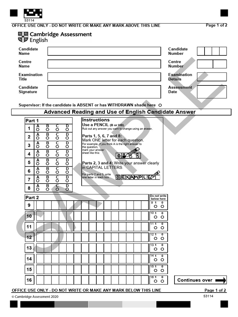 Exam Answer Sheet Instructions | PDF