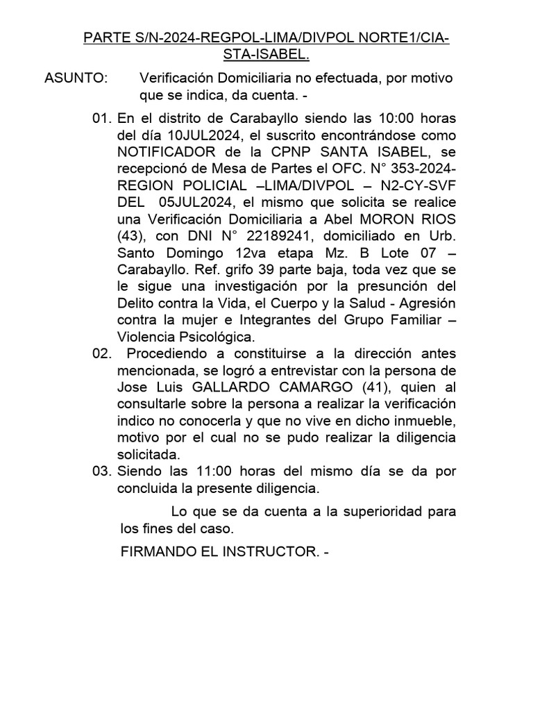 Verificación Domiciliaria Abel Morón Ríos | PDF