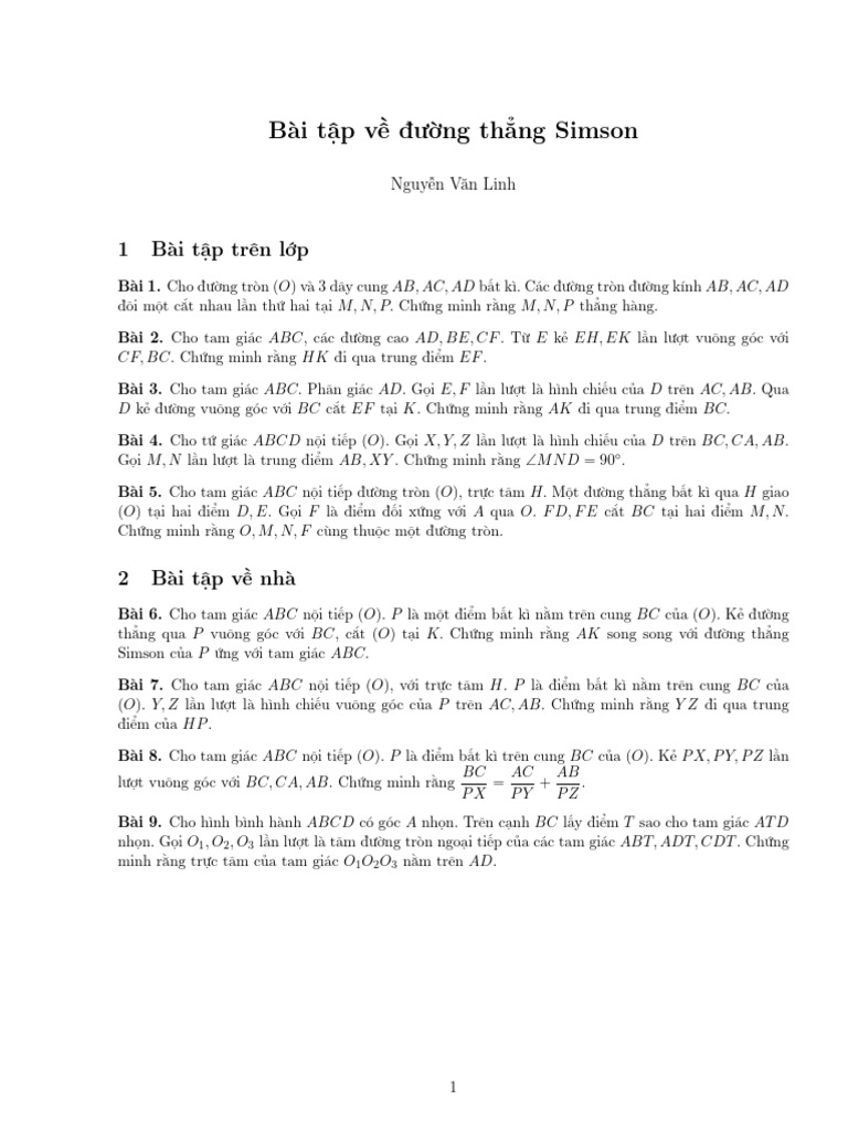Bài tập về đường thẳng Simson | PDF