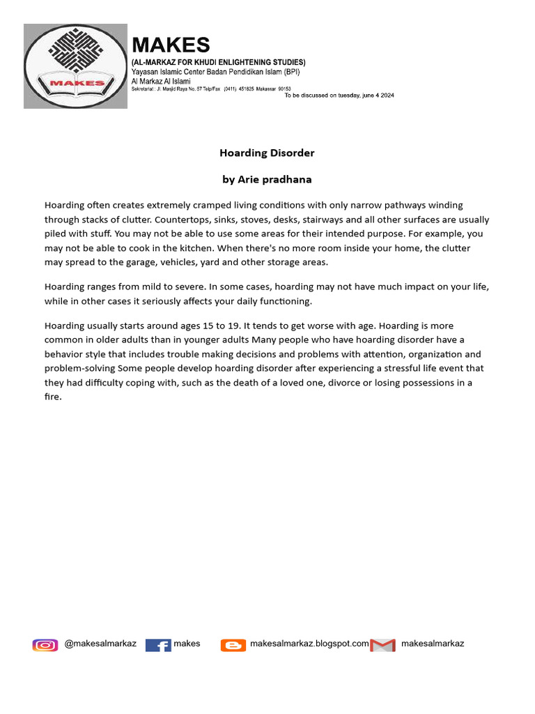 Hoarding Disorder | PDF