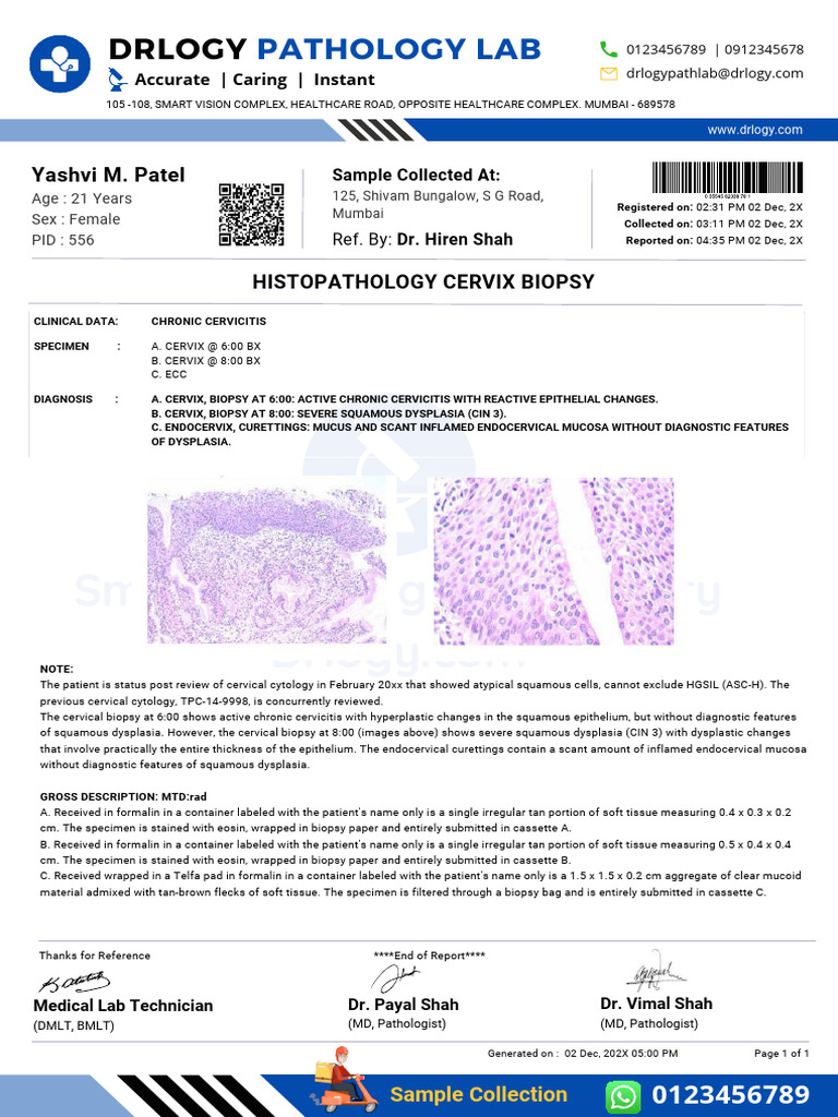 Cervical Biopsy Report | PDF | Pathology | Histopathology