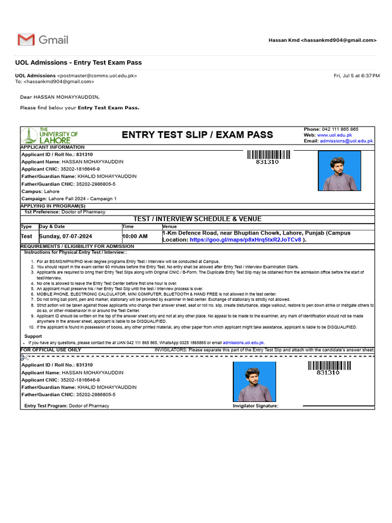 UOL Admissions - Entry Test Exam Pass | PDF | Vocational Education ...