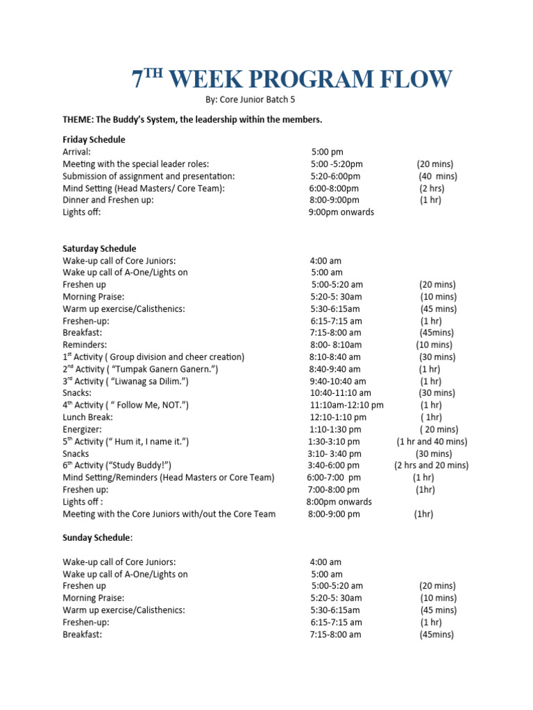 7th Week Program Flow Edited | PDF | Learning