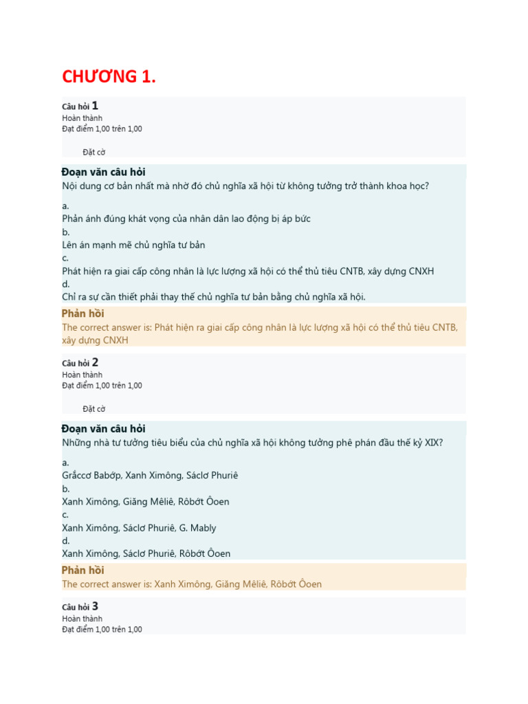 TRẮC NGHIỆM CÁC CHƯƠNG CNXH CÔ PHƯƠNG | PDF