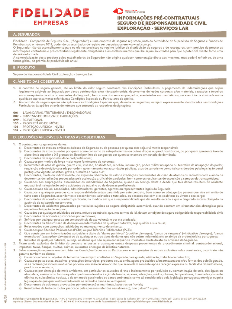 IPC+DIPS Seguro Responsabilidade Civil Exploração Serviços Lar | PDF ...