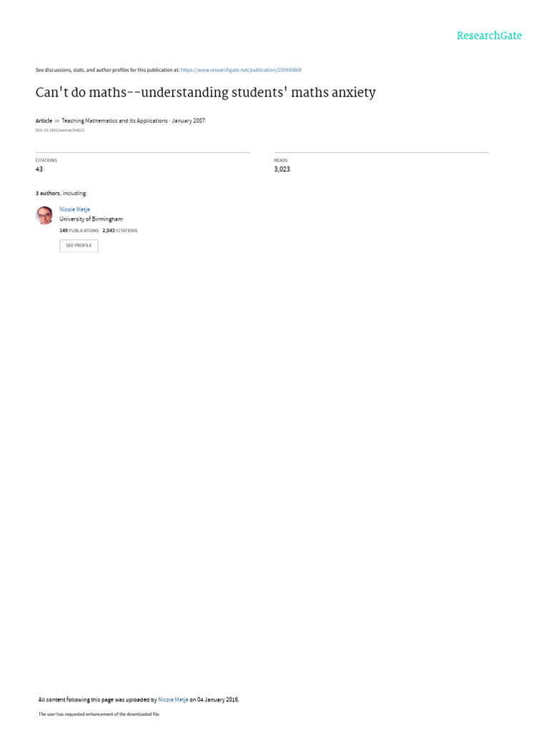 Cant Do Maths Paper 110806 Pdf Learning Mathematics