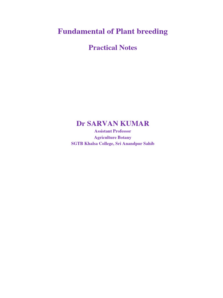 Principles Of Plant Breeding Mannual Pdf Flowers Inbreeding