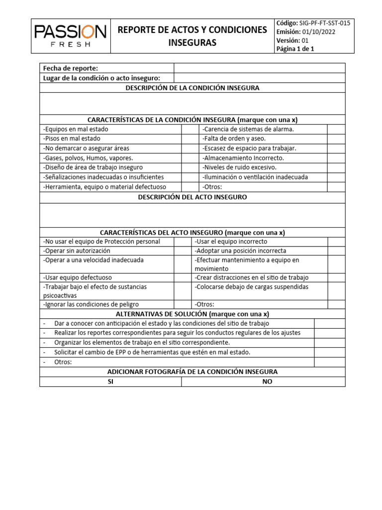 Reporte de Actos y Condiciones Inseguras | PDF
