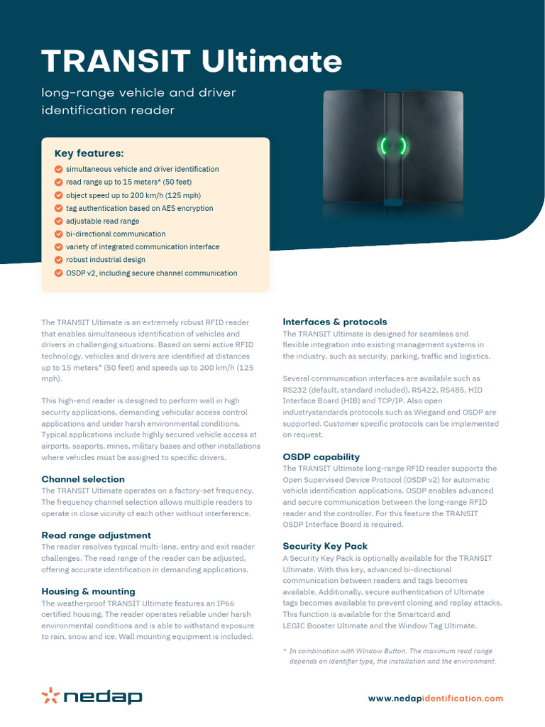 Datasheet - TRANSIT - Ultimate - EN - v3.0 | PDF | Radio Frequency Identification | Computing
