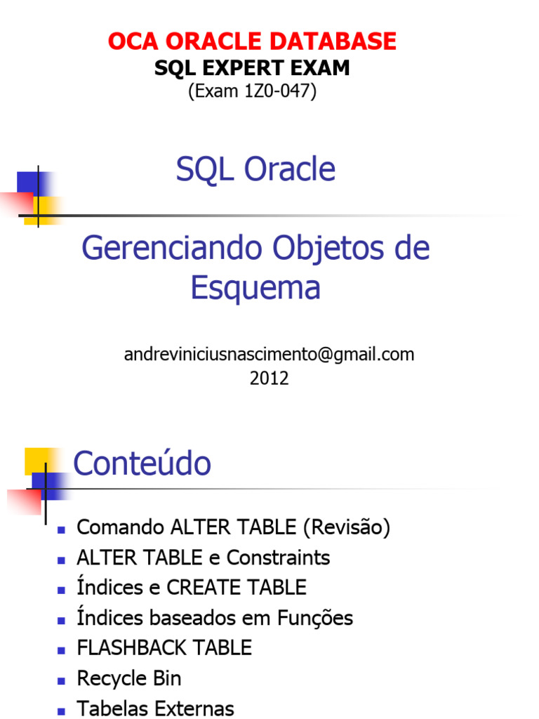 12 - SQL Oracle - Gerenciando Objetos de Esquema | PDF | Tabela (banco de dados) | SQL