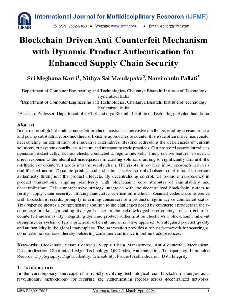 Blockchain-Driven Anti-Counterfeit Mechanism With Dynamic Product Authentication For Enhanced ...