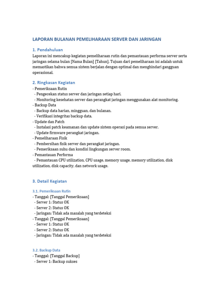Laporan Bulanan Pemeliharaan Server Jaringan | PDF