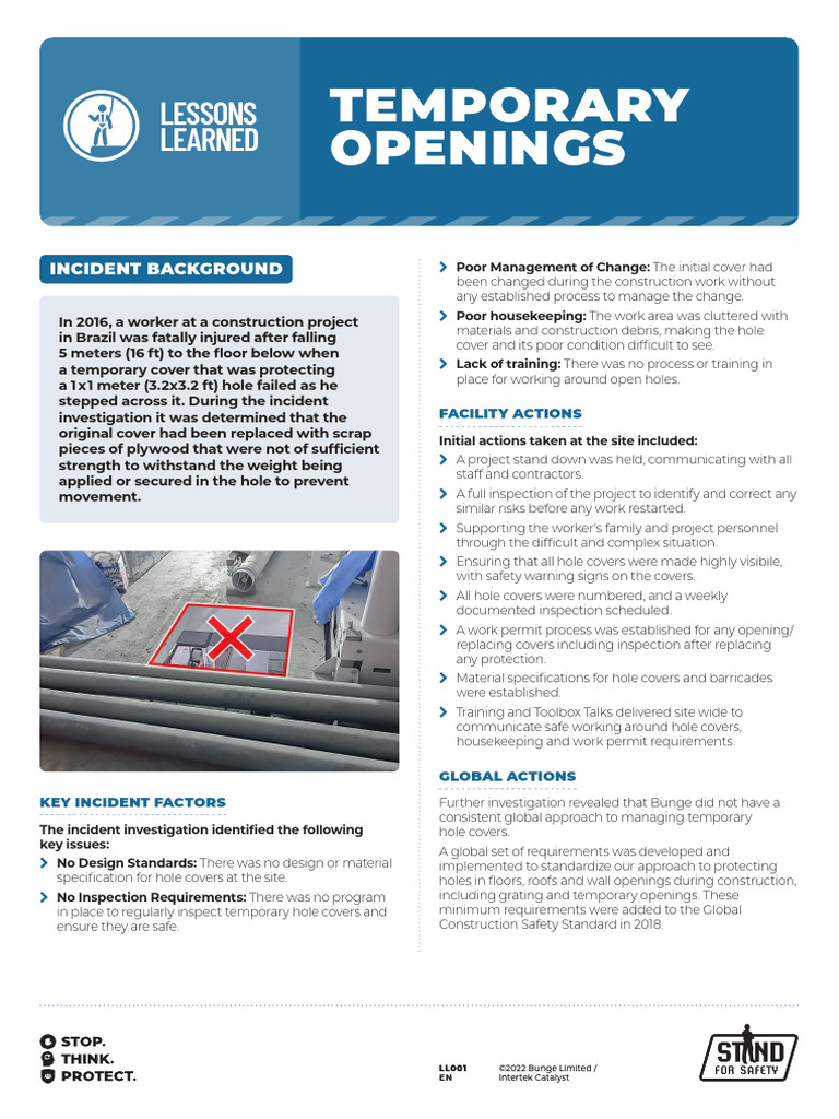 Lessons Learned Temporary Openings | PDF | Occupational Safety And ...