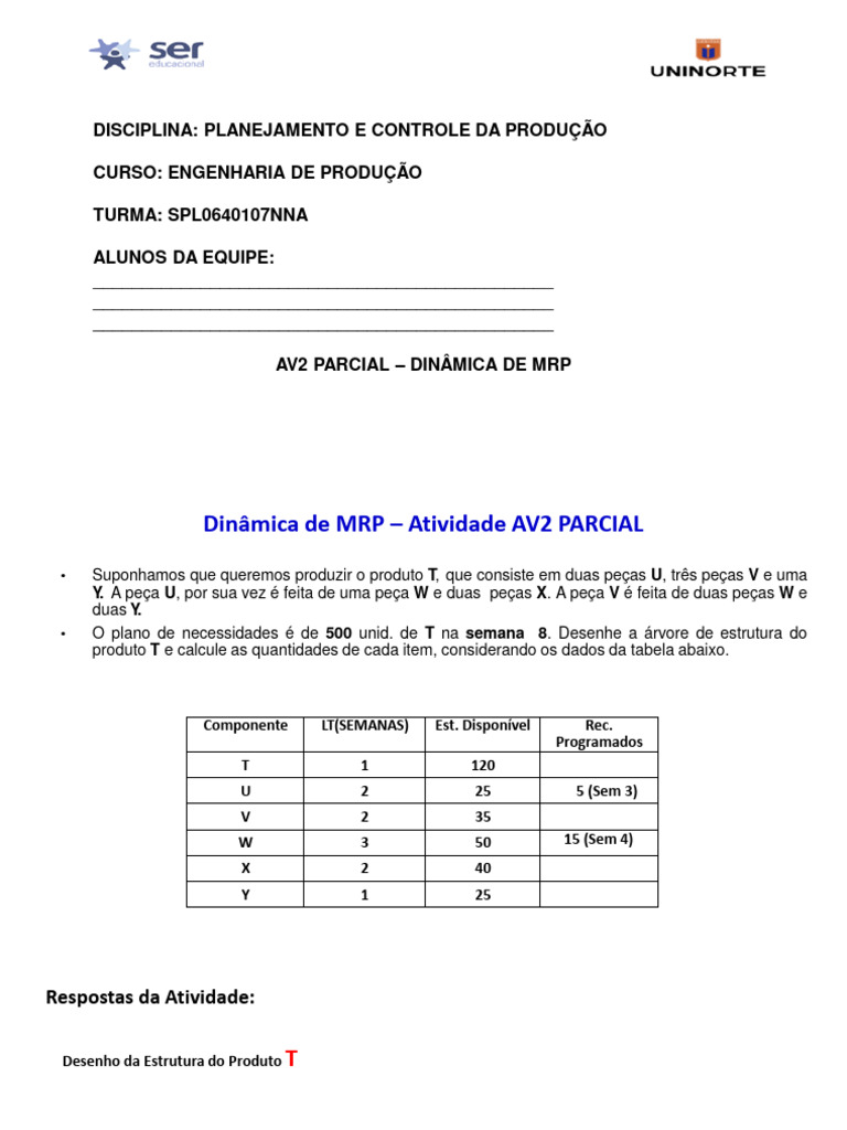 PCP AV2 PARCIAL - Dinãmica MRP | PDF | Computadores