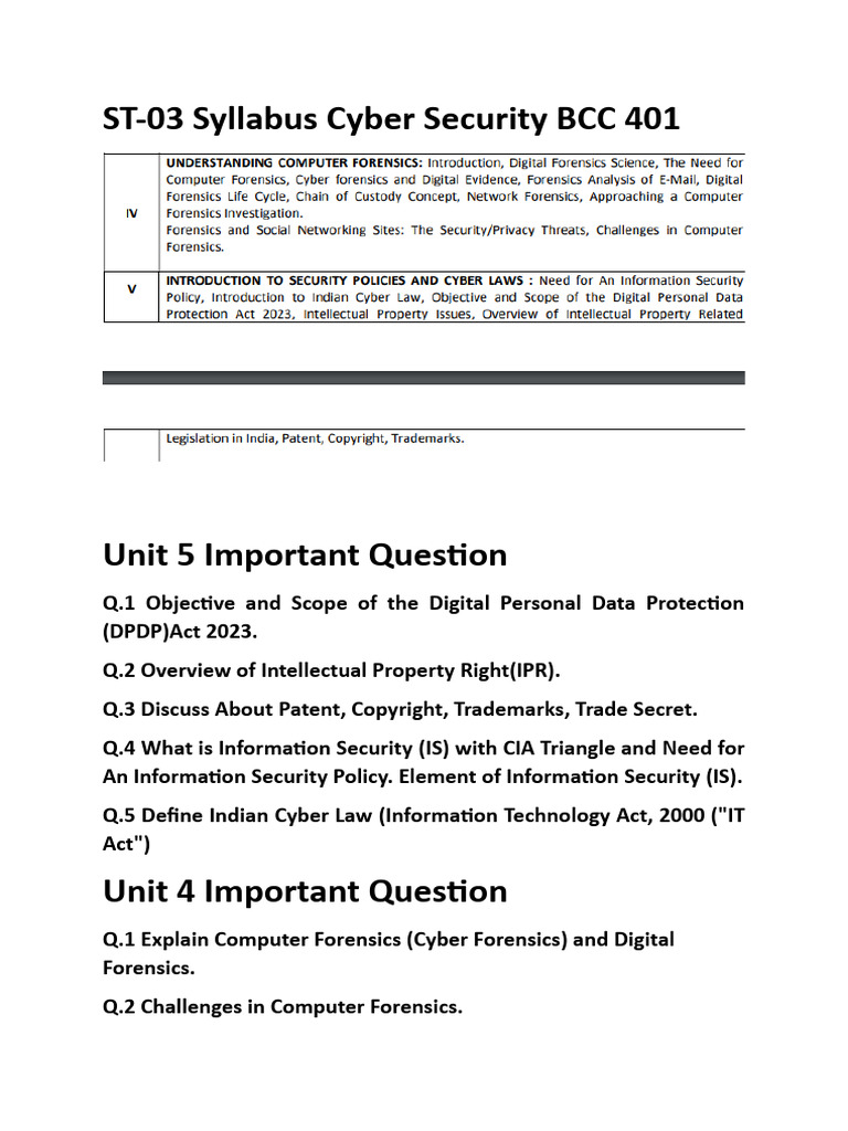 Import Question and ST-03 Syllabus Cyber Security | PDF Import Question and ST-03 Syllabus Cyber Security | PDF