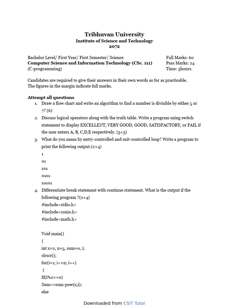 C Programming 2072 | PDF