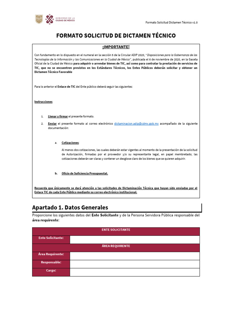 Formato Solicitud de Dictamen Tecnico Sept 2021 | PDF | Tecnología de información y ...
