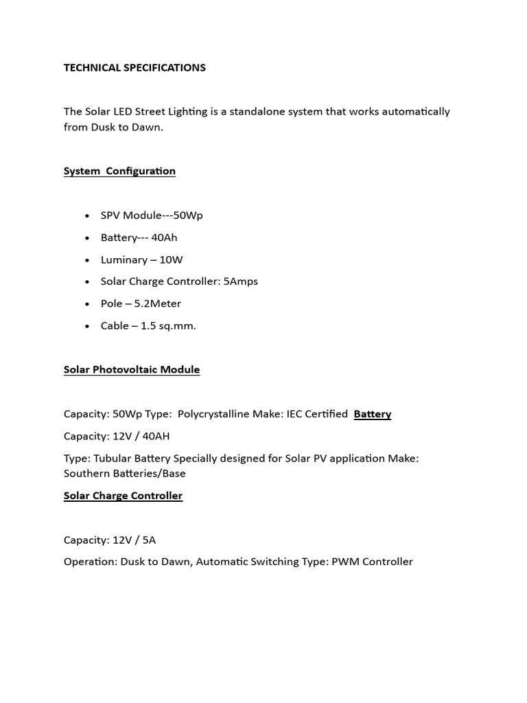 Solar Street Light Features | PDF | Photovoltaics | Photovoltaic System