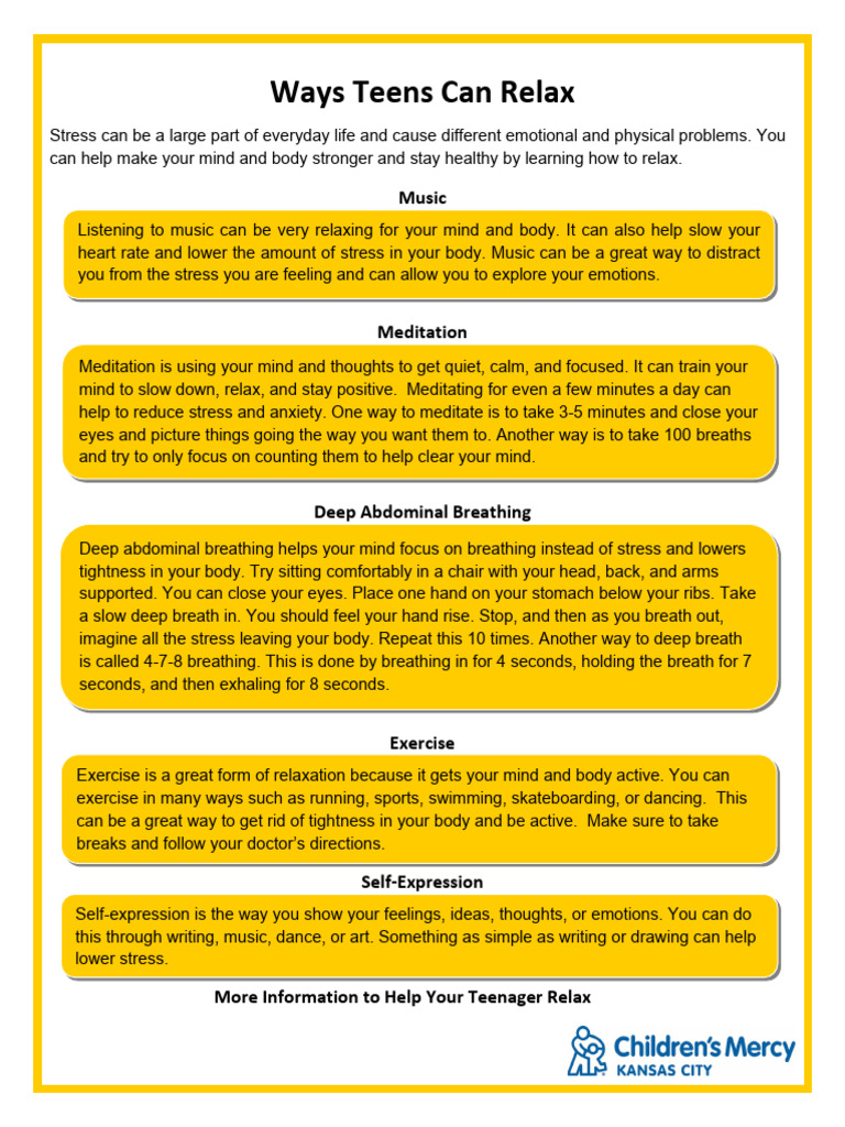 Ways Teens Can Relax | PDF | Breathing | Meditation