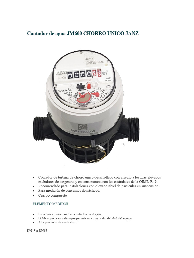Contador de Agua JM600 CHORRO UNICO JANZ | PDF | Engranaje | Internet ...