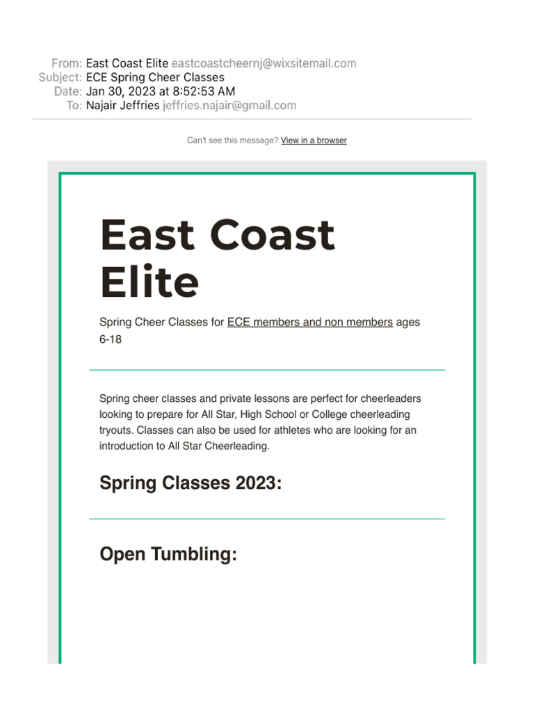 ECE Spring Cheer Classes | PDF | Cheerleading | Team Sports