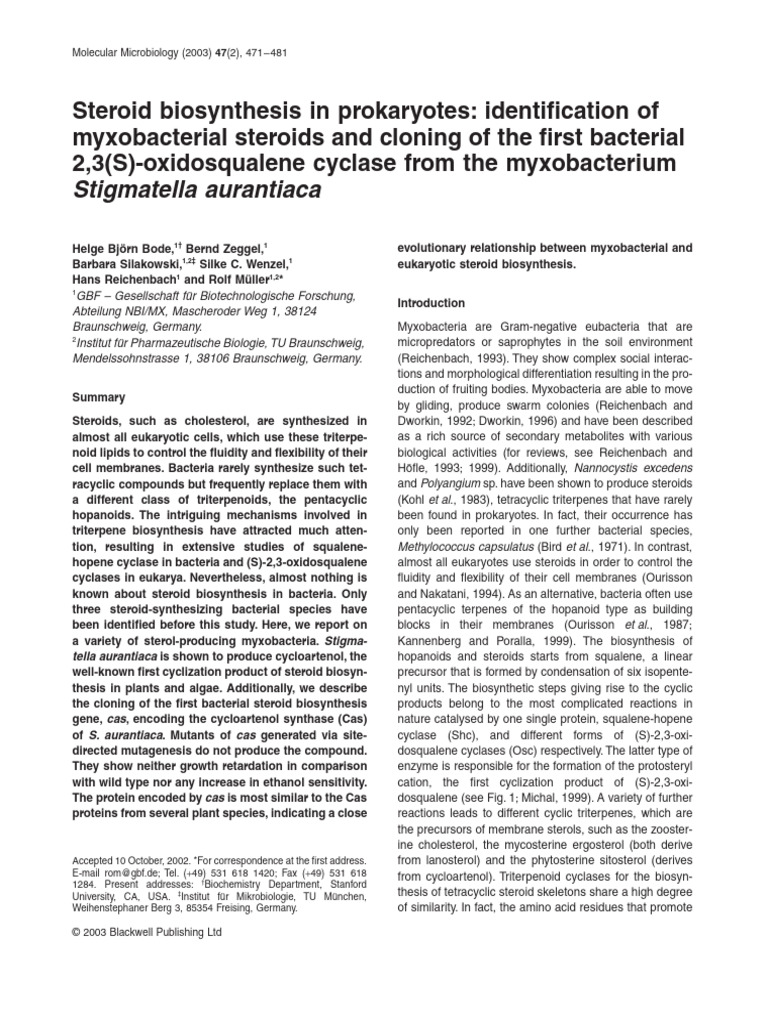Molecular Microbiology - 2003 - Bode - Steroid Biosynthesis in ...