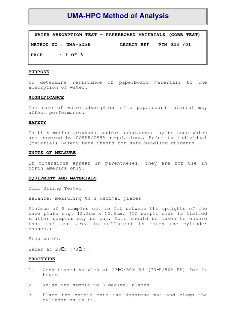 UMA-5256 - Water Absorption - Board | PDF | Water | Significant Figures