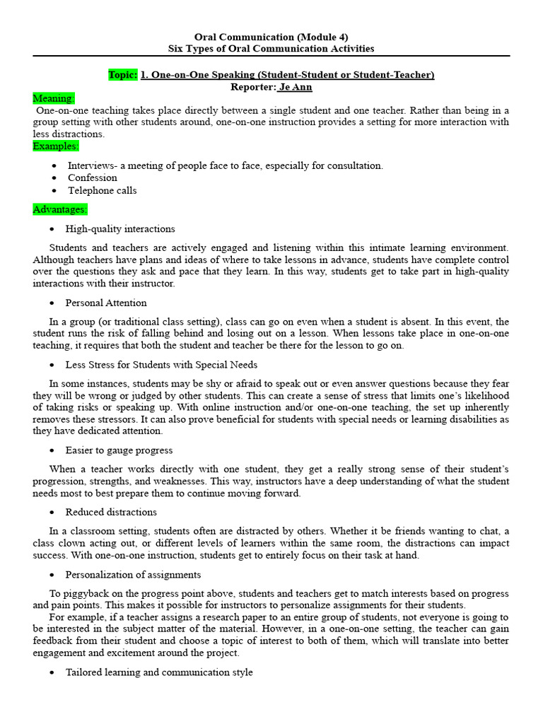 Module 4 .Group 1 Oral Communication | PDF | Public Speaking | Communication