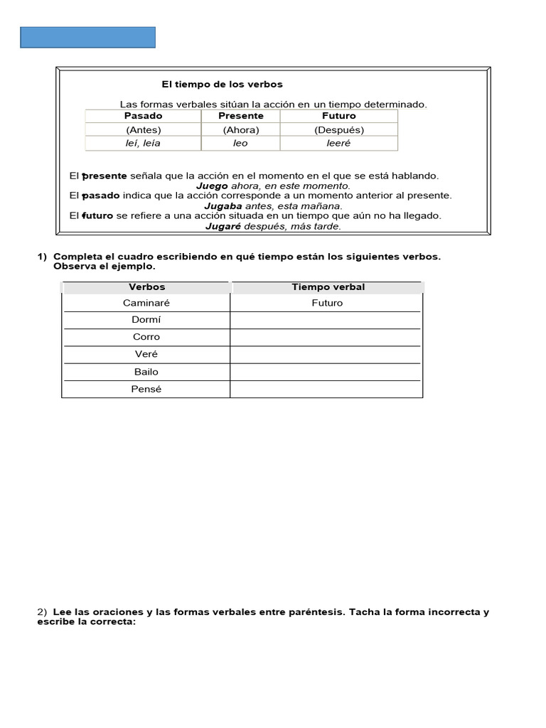 Actividades sobre Tiempos Verbales | PDF | Verbo | Tipología Lingüística