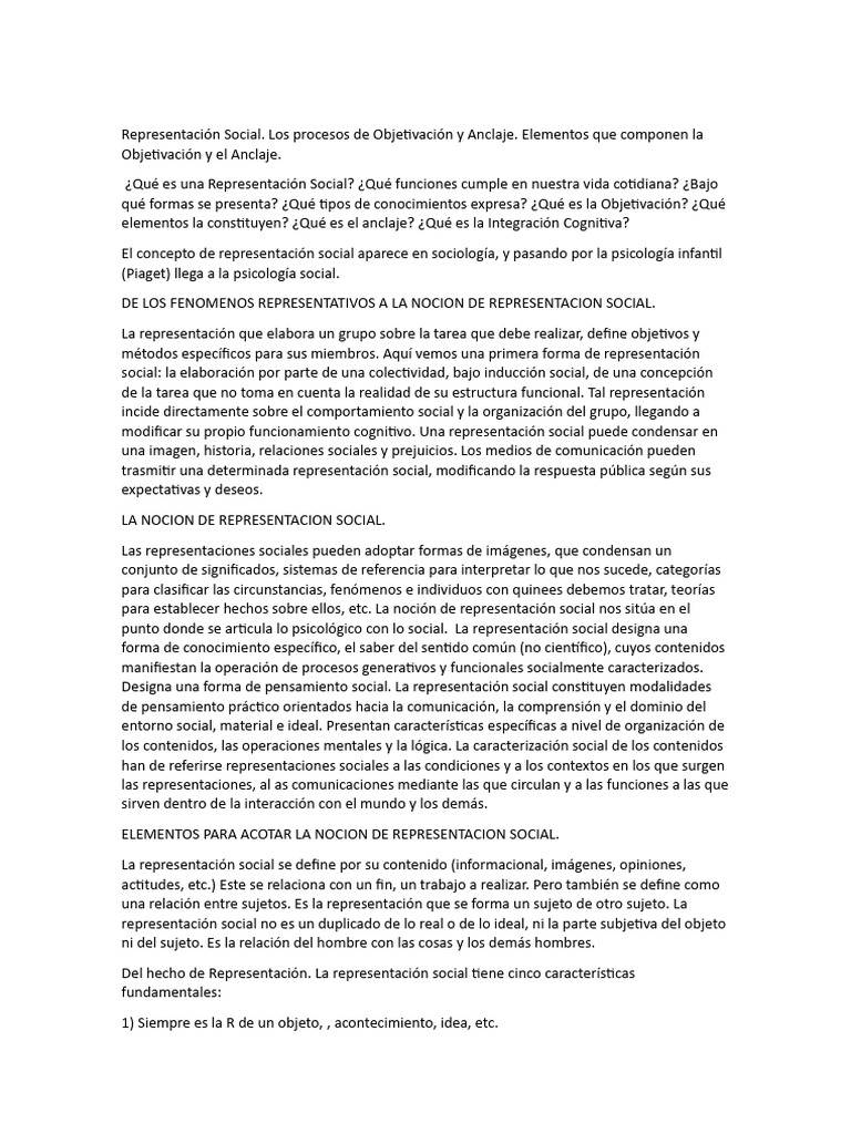 Representación Social Jodelet Unidad 2 | PDF | Pensamiento | Sicología