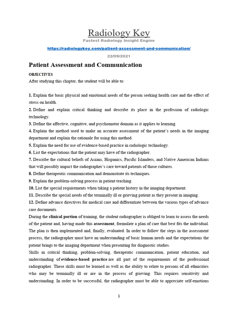 Patient Assessment in Radiology | PDF | Medical Imaging | Critical Thinking