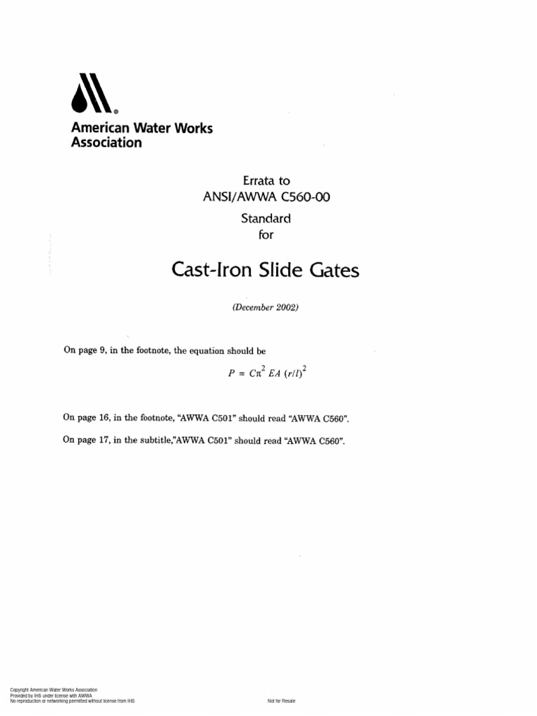 Awwa C560 Cast Iron Slide Gates PDF | PDF | Steel | Valve