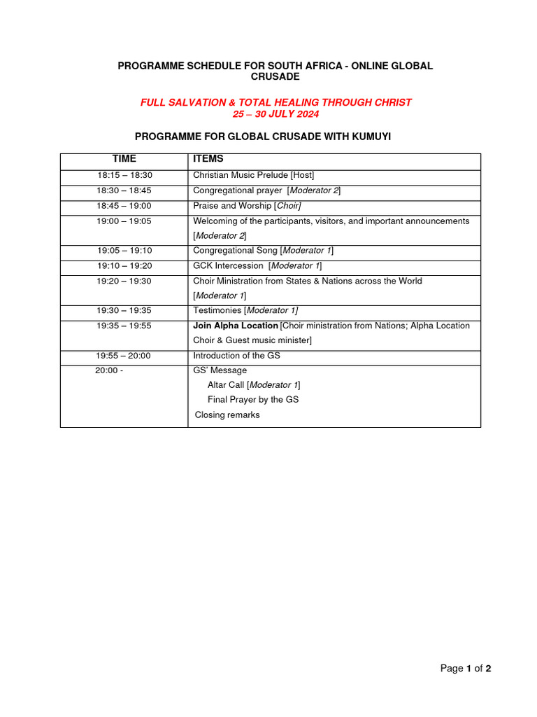 July 2024 - GCK Programme & Roster - Final | PDF | Christian Denominational Families