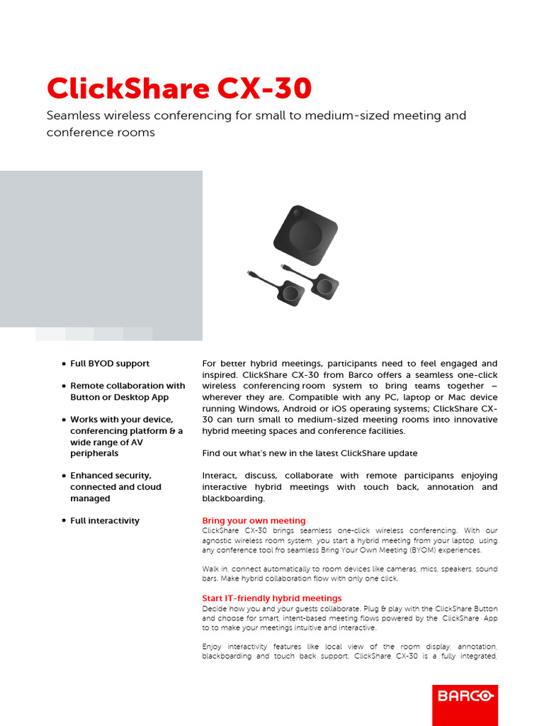 ClickShare CX-30 GEN2 - Fiche Technique ANG - K | PDF | Usb | Mobile App