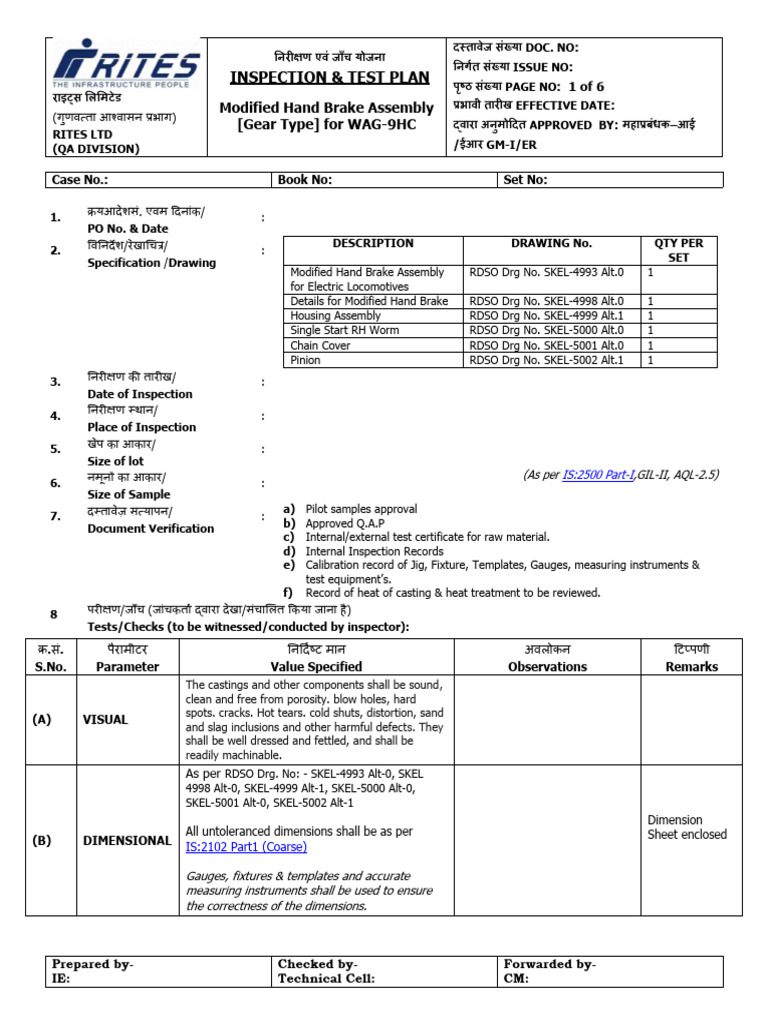 Modified Hand Brake Assembly CHECKSHEET | PDF | Building Engineering | Materials