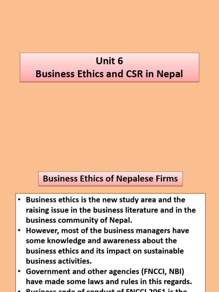 Unit 6 Business Ethics and CSR in Nepal | PDF | Business Ethics ...