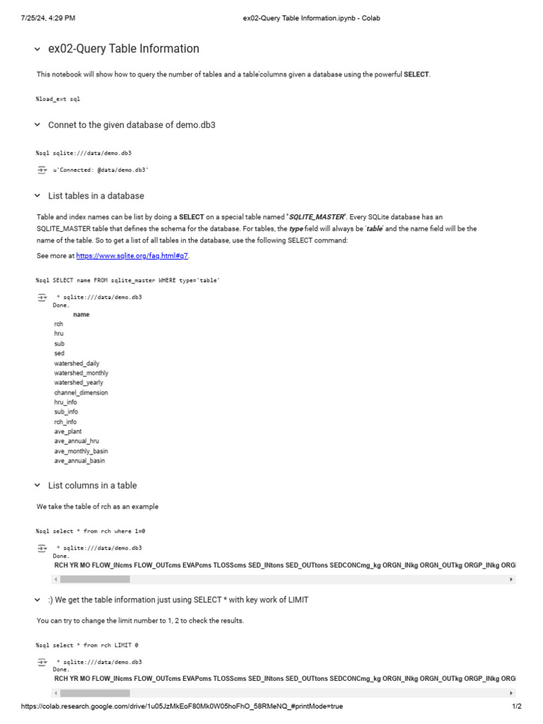 Ex02-Query Table Information | PDF | Table (Database) | Databases