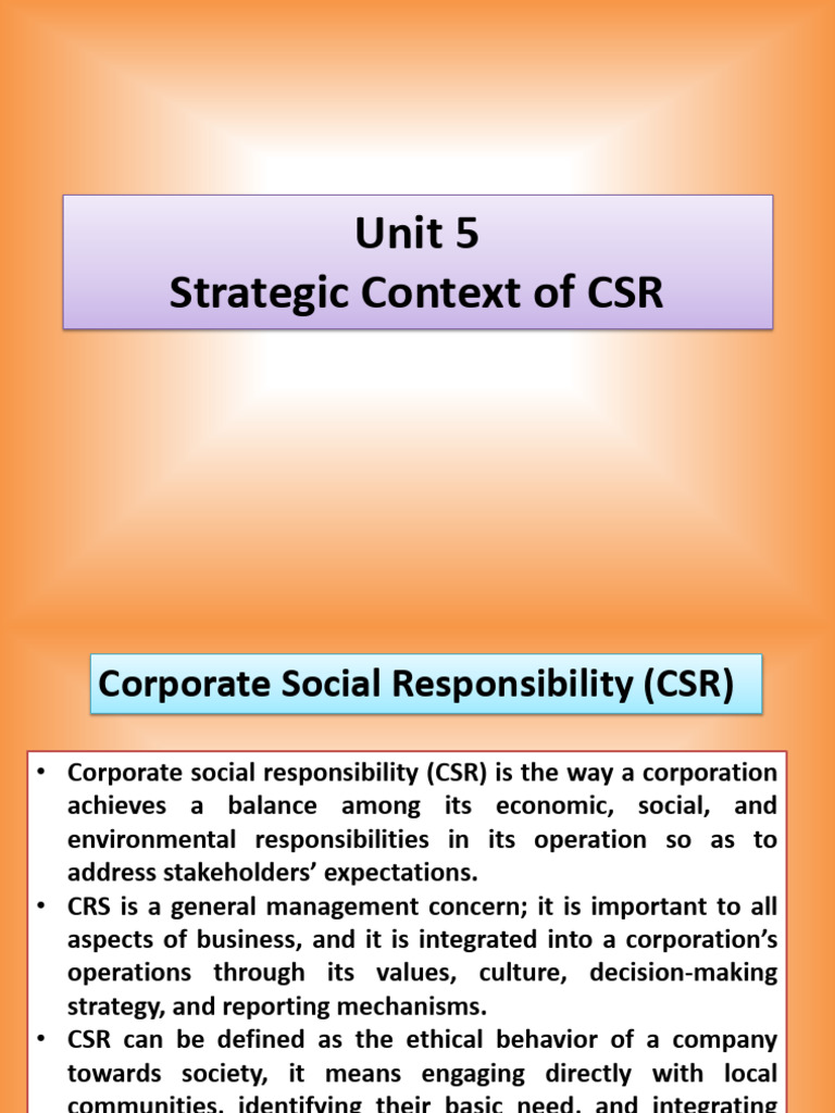 Unit 5 Strategic Context of CSR | PDF | Corporate Social Responsibility | Sustainability