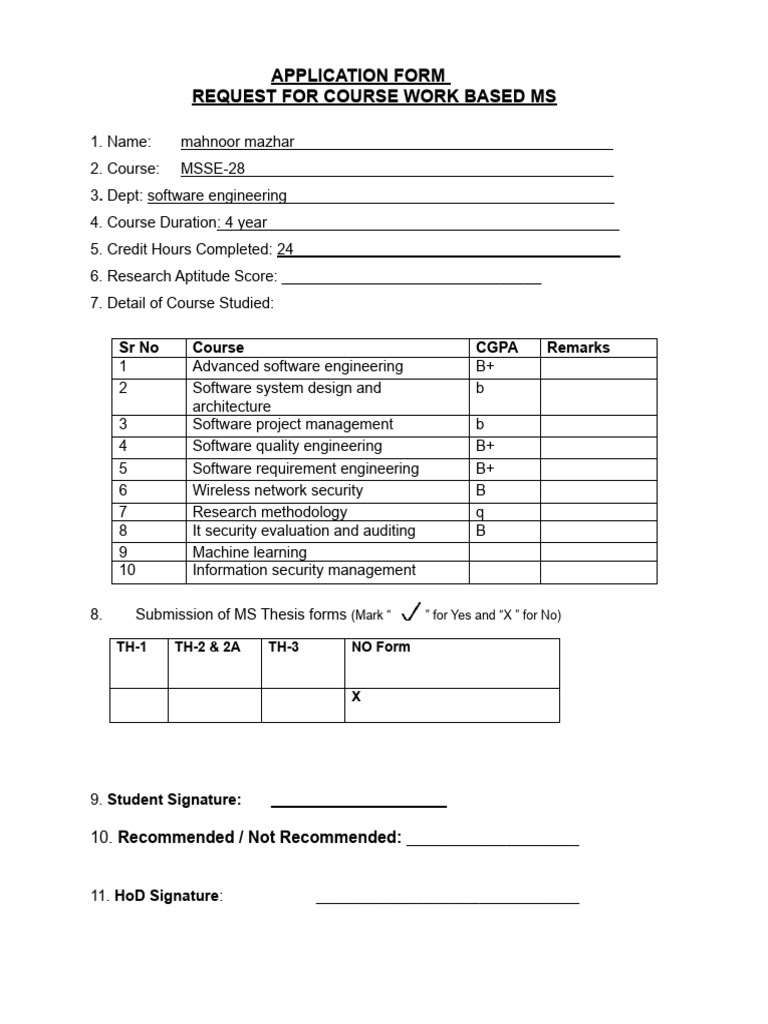 MS Course Application Form | PDF