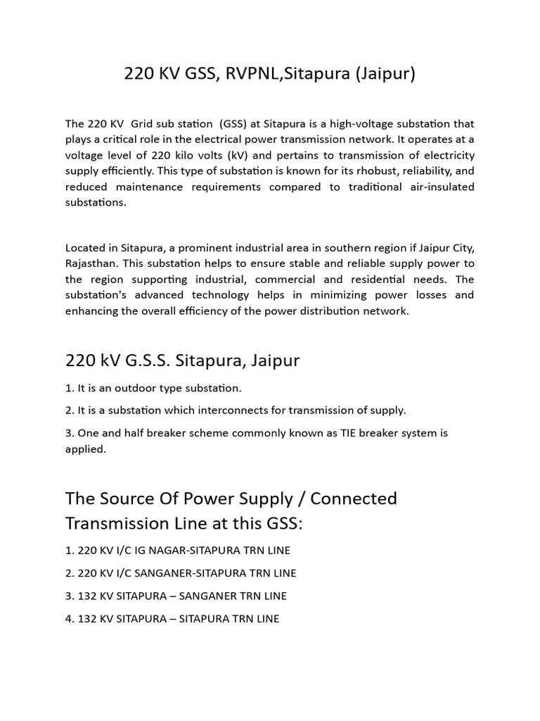 220 KV GSS Sitapura, Jaipur Overview | PDF | Computers