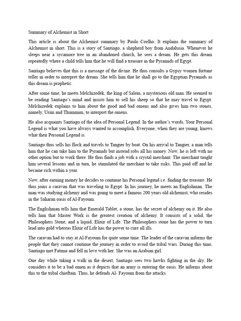 Summary of The Alchemist Book | PDF