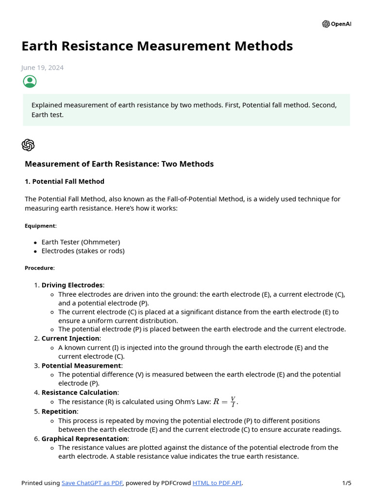 Earth Resistance Measurement Techniques | PDF | Electromagnetism ...
