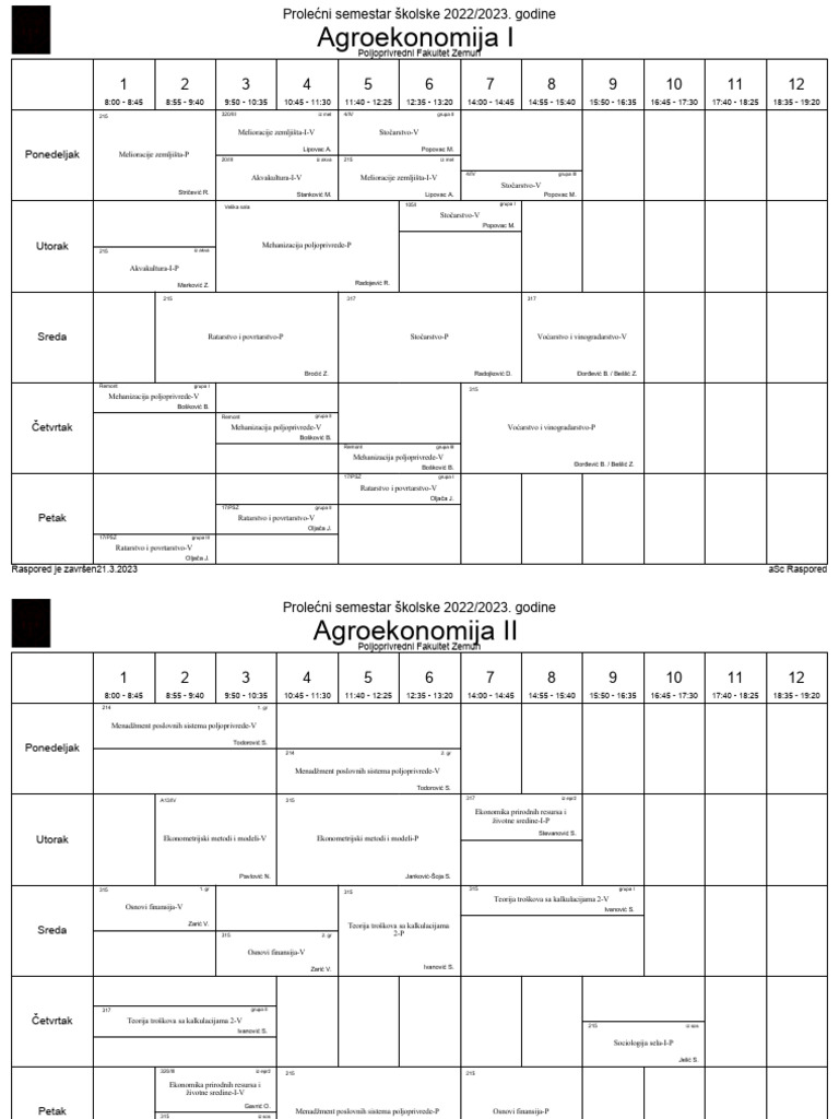 Raspored Letnji Semestar 2022-2023-MODULI | PDF